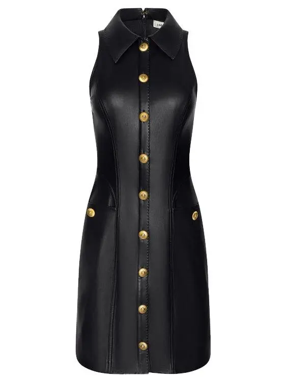 L'Agence Apolline Faux Leather Racer Mini Dress - Black