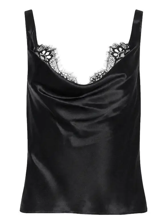 L'Agence Evadne Lace-trim Cowlneck Tank Top - Black
