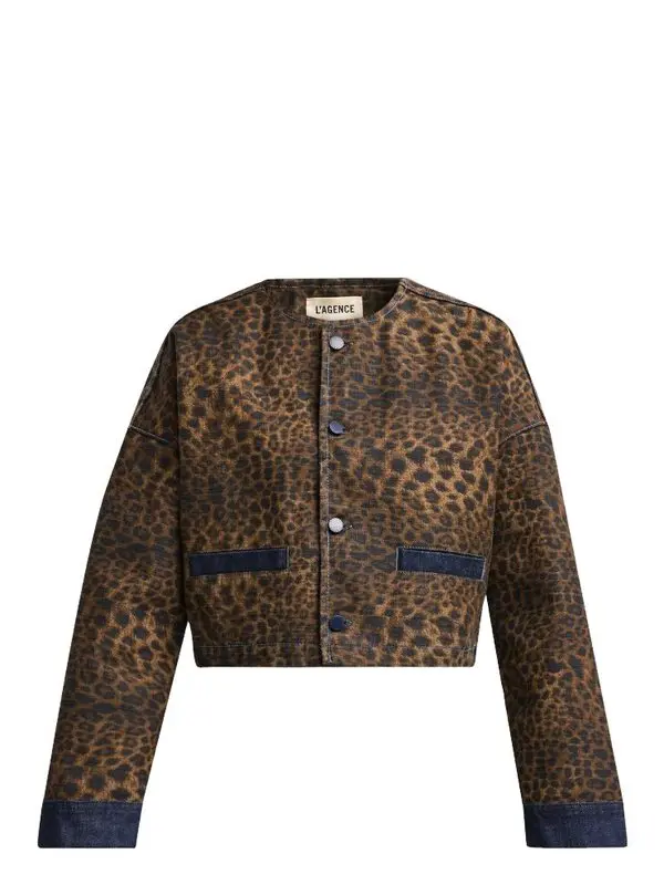 L'Agence Verona Leopard-print Crop Denim Jacket - Zephyr