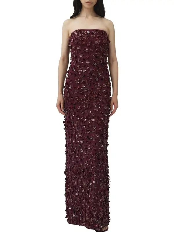 Simkhai Serafina Embellished Strapless Column Gown - Fig