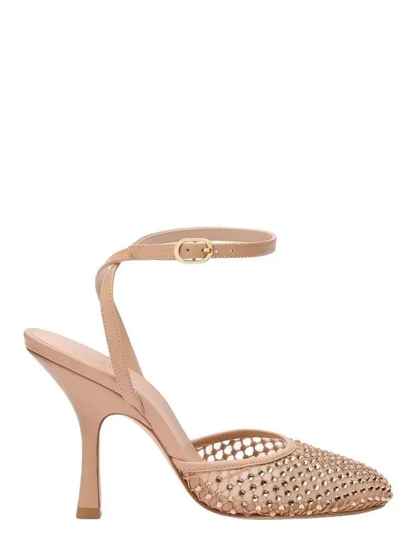 STUART WEITZMAN Bareitall Shine 100mm Crystal-embellished Mesh Pumps - Adobe