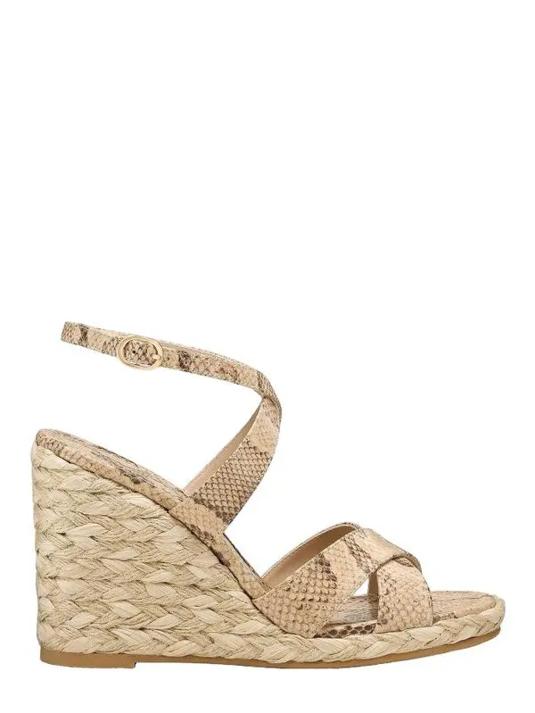 STUART WEITZMAN Alyssa 100mm Snake-embossed Wedge Sandals - Adobe