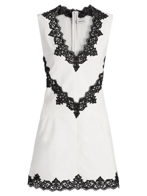 Simkhai Minna Contrast Lace Appliqué Mini Dress - Ivory Multi