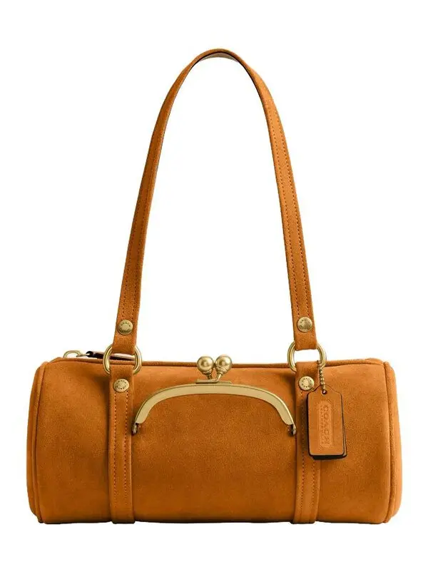 COACH Kisslock Barrel Suede Shoulder Bag - Marigold