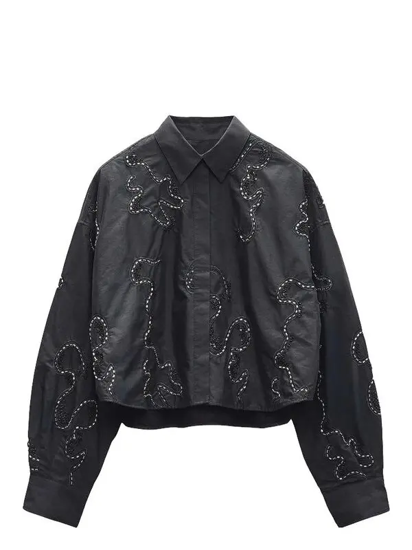 Rag & Bone Beatrice Beaded Cotton Shirt - Black