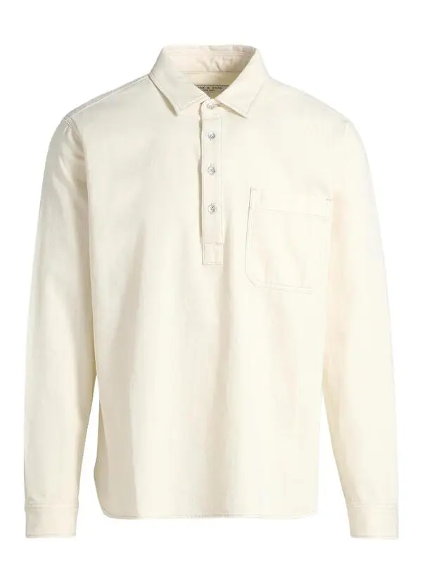 Rag & Bone Denim Long-sleeve Polo Shirt - Ecru