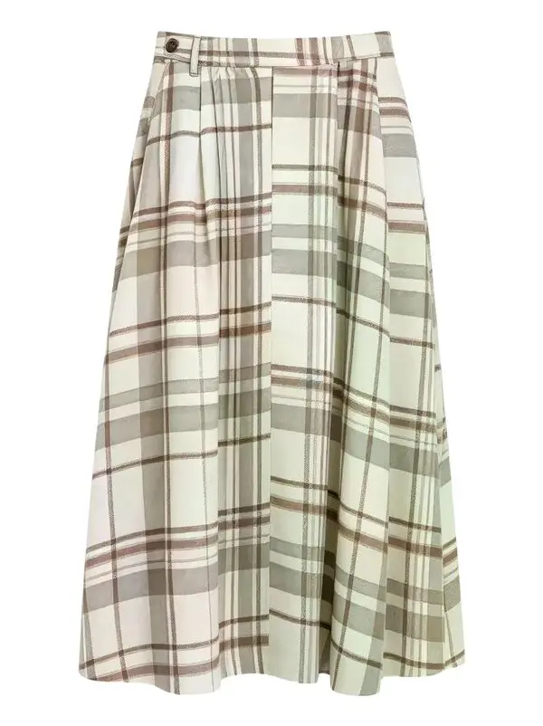 Brunello Cucinelli Check-print Pleated Midi Skirt - Neutrals