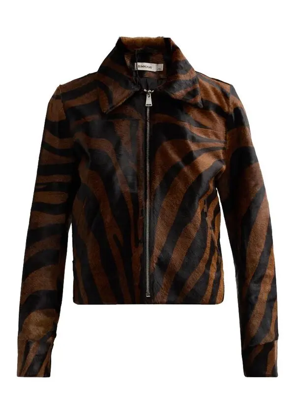 Simkhai Daria Print Leather Jacket - Zebra