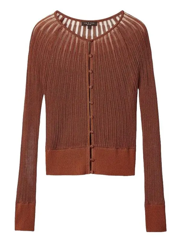 Rag & Bone Aubrey Sheer Striped Cardigan - Rust