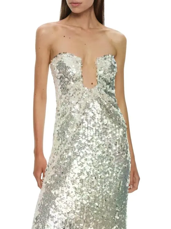 Christopher Esber Opaline Arced Palm Sequinned Strapless Maxi Dress - Grey