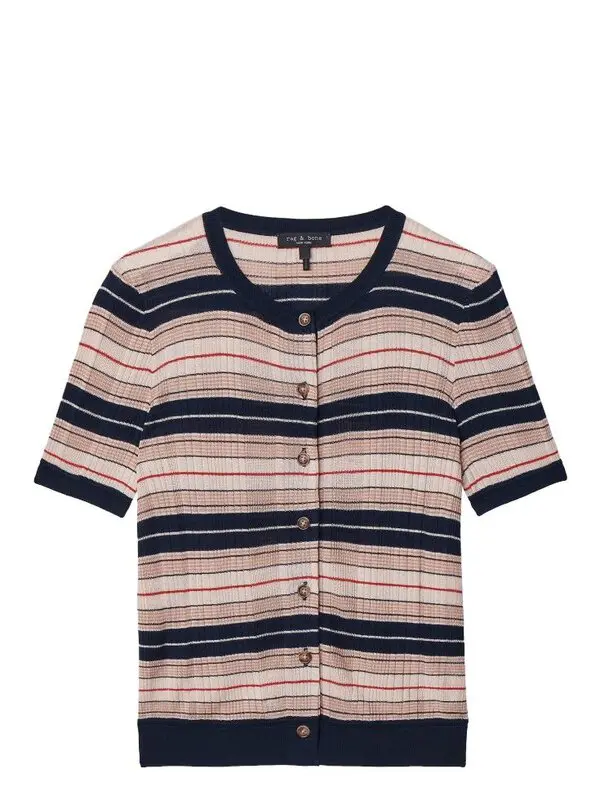 Rag & Bone Teresa Striped Short-sleeve Cardigan - Navy Multi