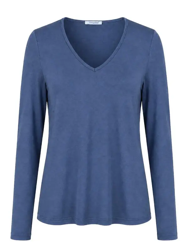 CONQUISTA Classic Long-sleeve V-neck Top - Blue