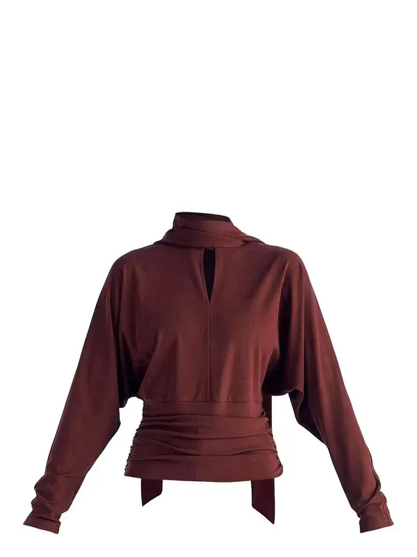 PAISIE Convertible Scarf-neck Lyocell Jersey Top With Ruched Waist In Wine - Red