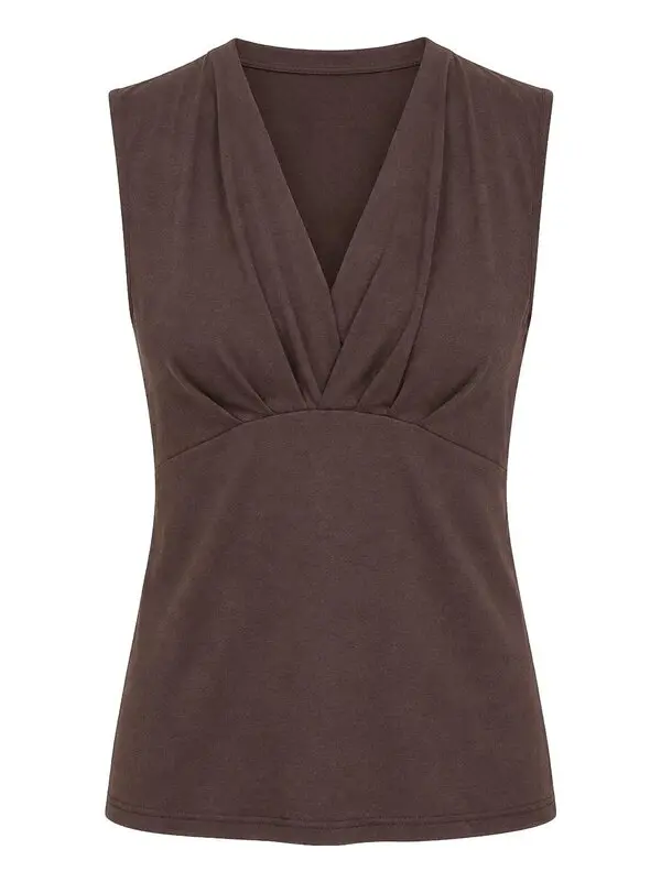 CONQUISTA Contoured Drape Sleeveless Top - Brown