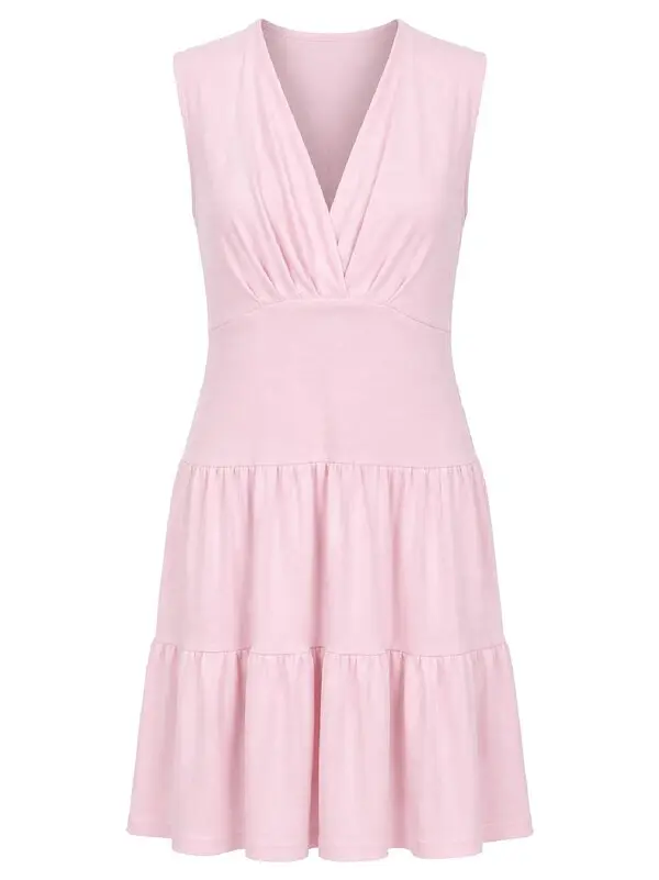 CONQUISTA Blush Tiered V-neck Dress - Pink