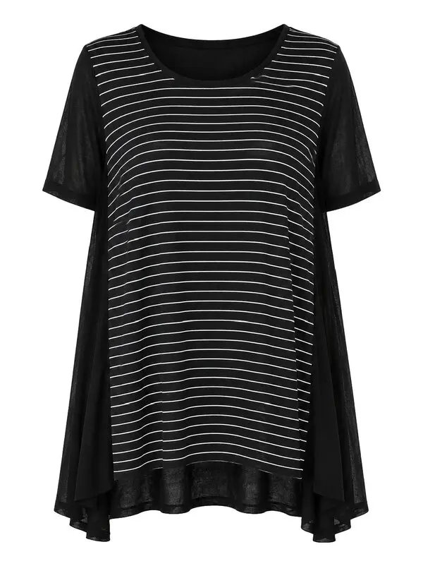 CONQUISTA Striped Asymmetric Tunic Top - Black