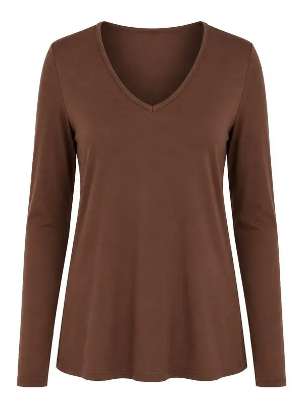 CONQUISTA Chocolate Long-sleeve V-neck Top - Brown