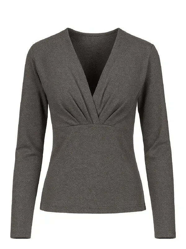 CONQUISTA Charcoal Draped V-neck Long-sleeve Top - Grey