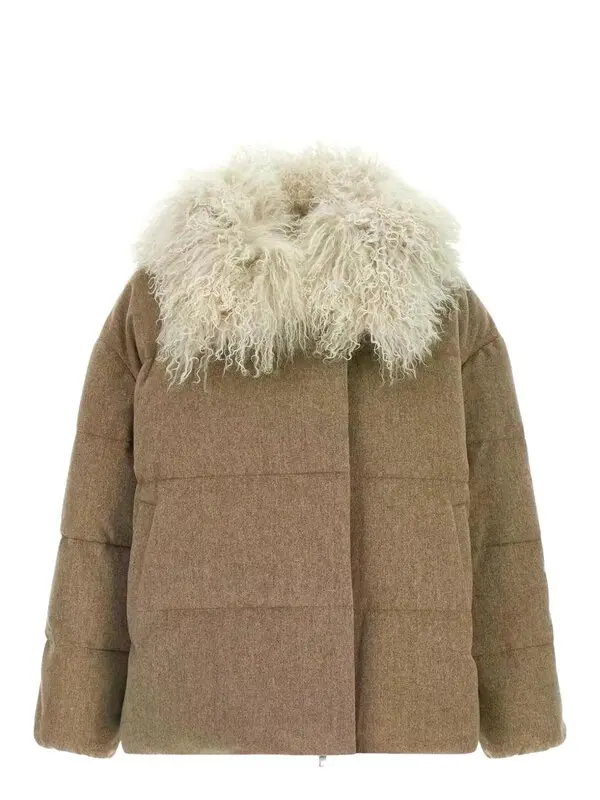 YVES SALOMON Quilted Fur-trim Single-breasted Coat - Neutrals