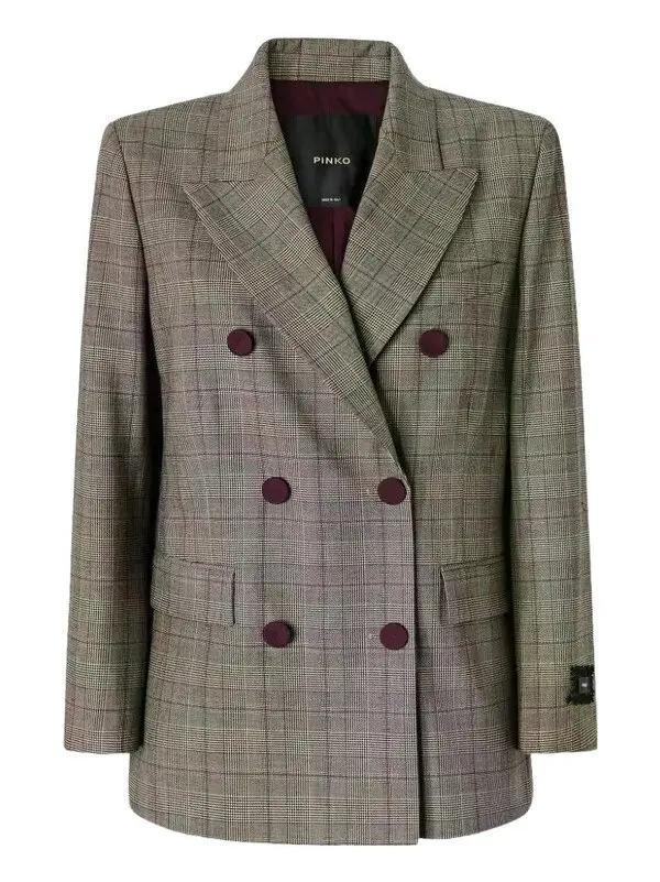 Pinko Double-breasted Check Jacket - Grey