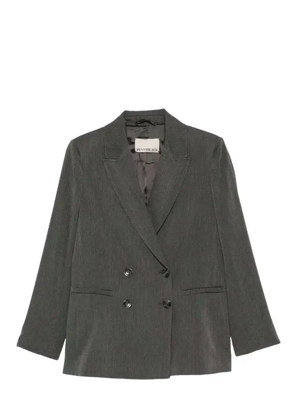 PENNYBLACK Double-breasted Herringbone-pattern Blazer - Grey