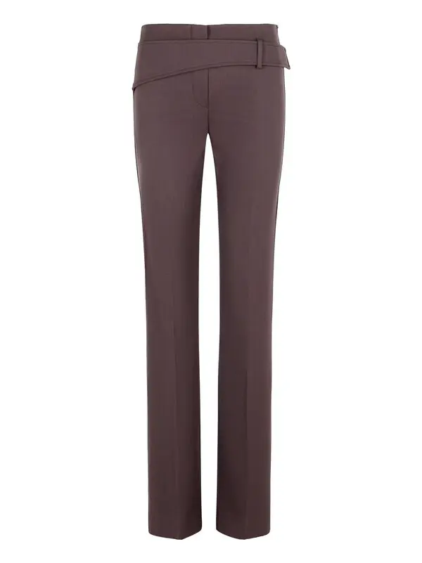 Sportmax Banda' Slim Trousers With Asymmetric Belt In Coffee Virgin Wool Blend - Brown