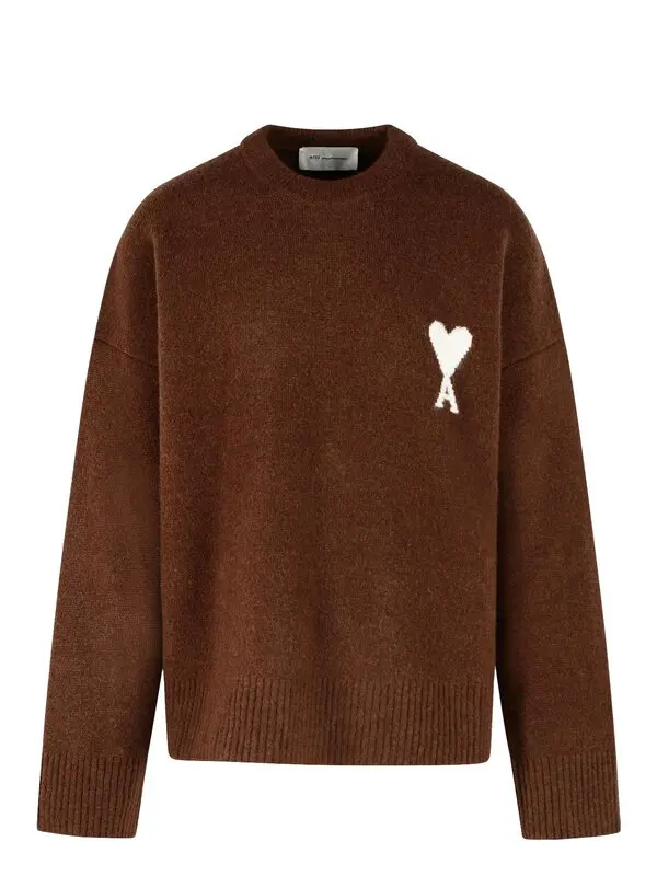 AMI Paris De Cœur' Chocolate Alpaca And Ecru Sweater - Brown