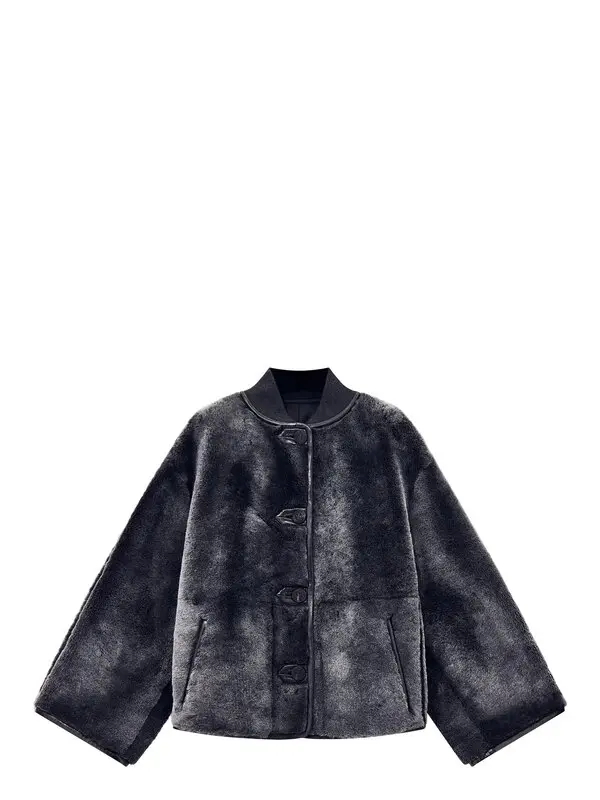 Giorgio Armani Blouson Jacket Reversible In Shearling With Knitted Collar - Grey