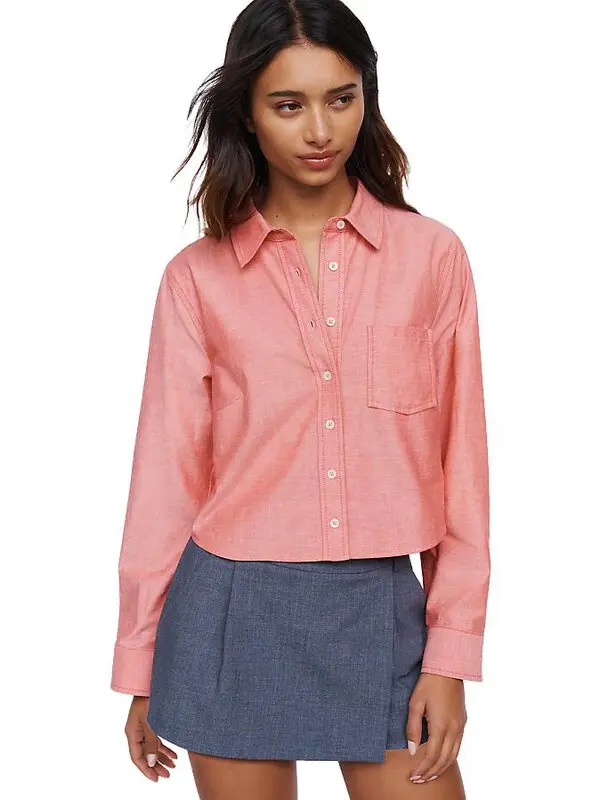 Maeve Merritt Cotton Stretch Cropped Buttondown Shirt - Red