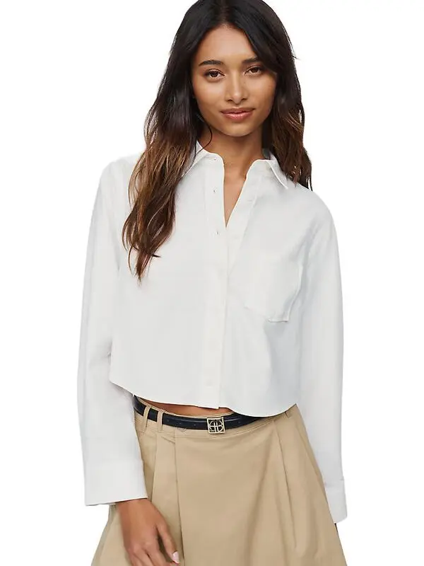Maeve Merritt Cotton Stretch Cropped Buttondown Shirt - White