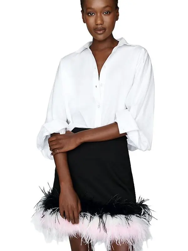 HUTCH Faux Feather Trim Mi Skirt - Black