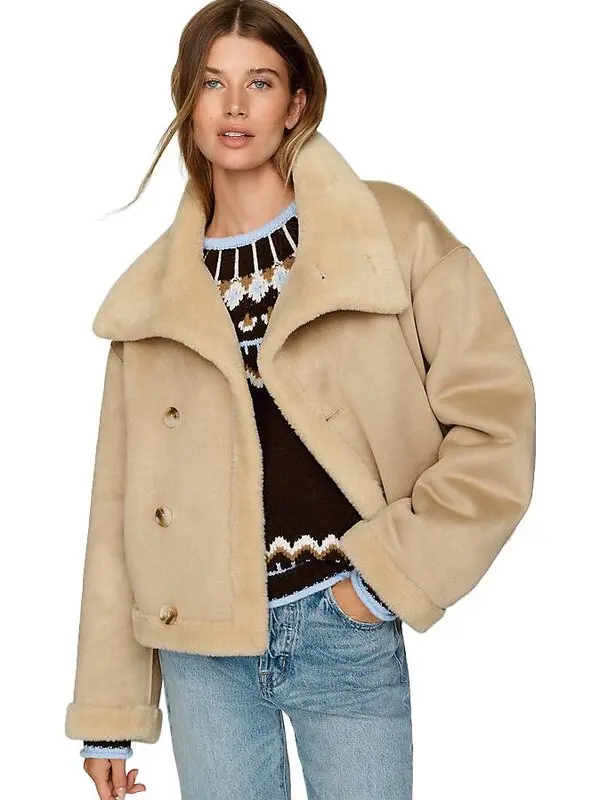 Maeve Funnel Neck Reversible Jacket - Tan