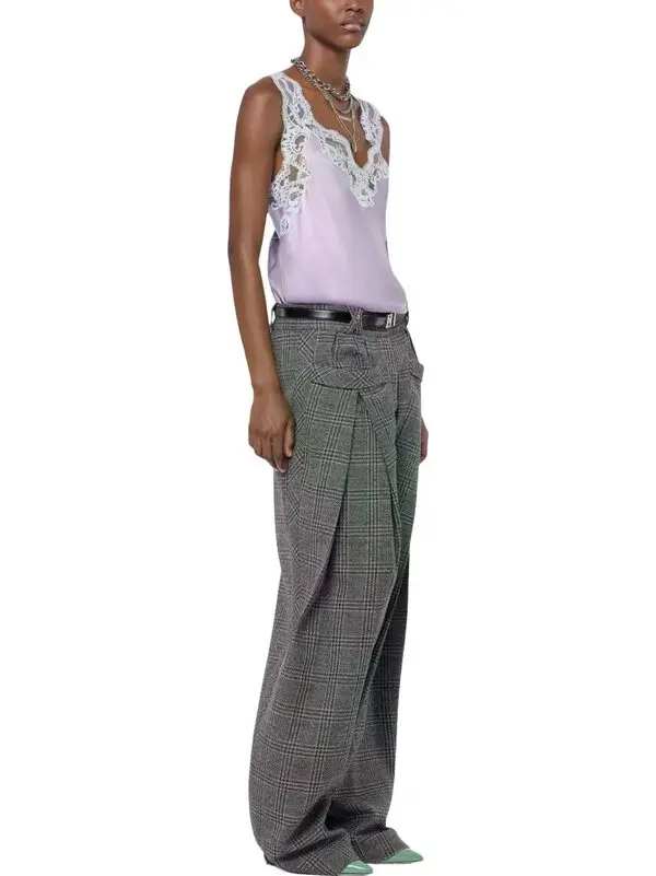 Rabanne Tailored Wide Leg Trousers In Tartan Wool - Grey