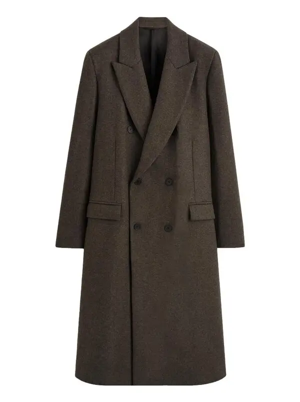 Cos Double-breasted Wool-blend Long Coat - Brown