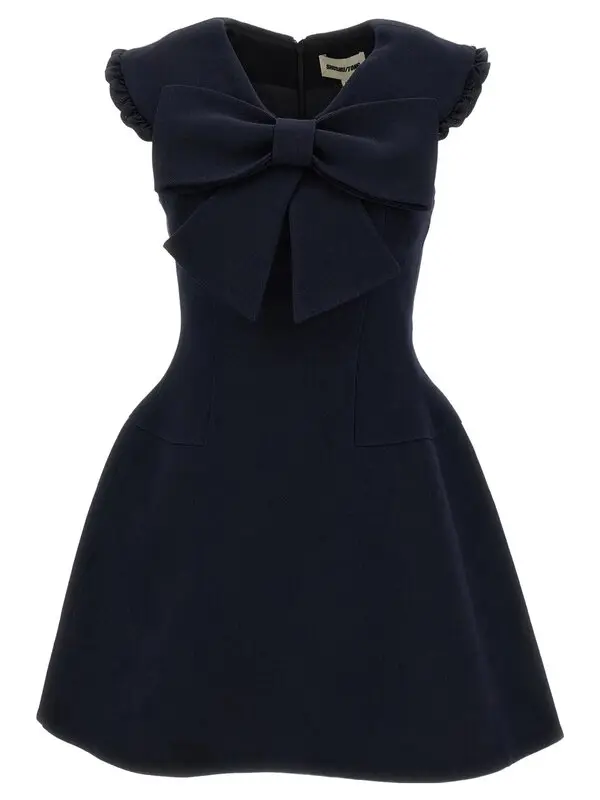 SHUSHU/TONG Bow-detail Ruffled-trim Dress - Blue