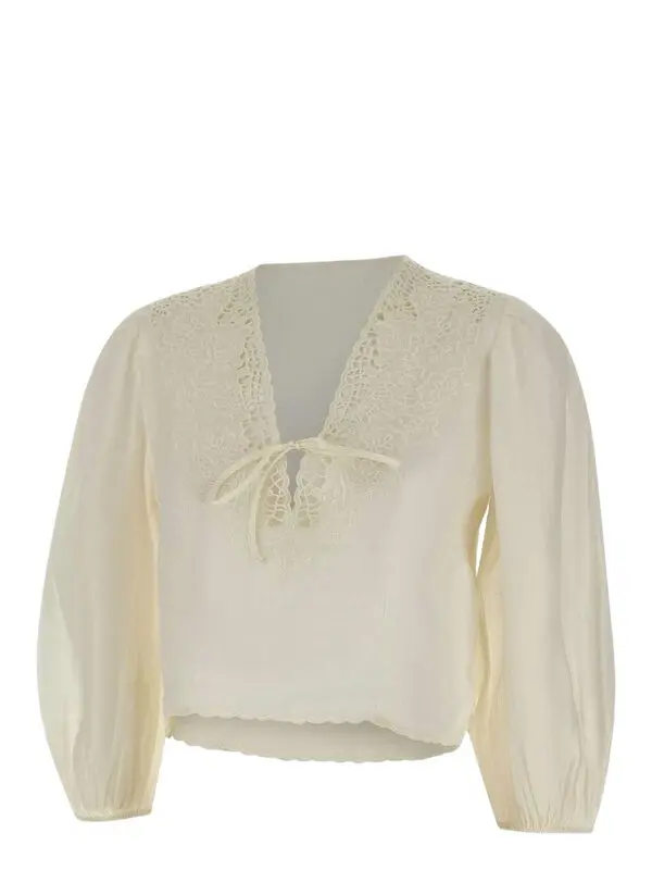 Hugo Boss Briketta Lace Trim Cropped Blouse - No