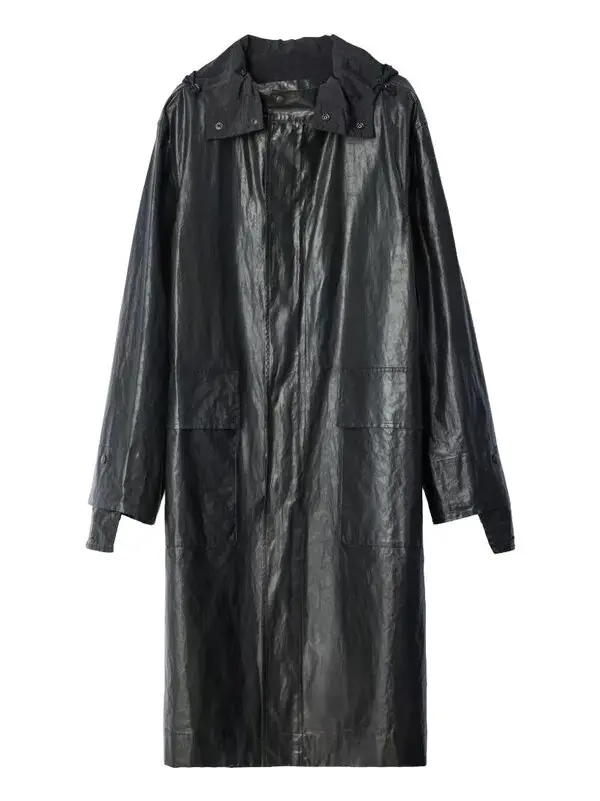 LEMAIRE Long Raincoat In Coated Linen And Cotton Blend - Black