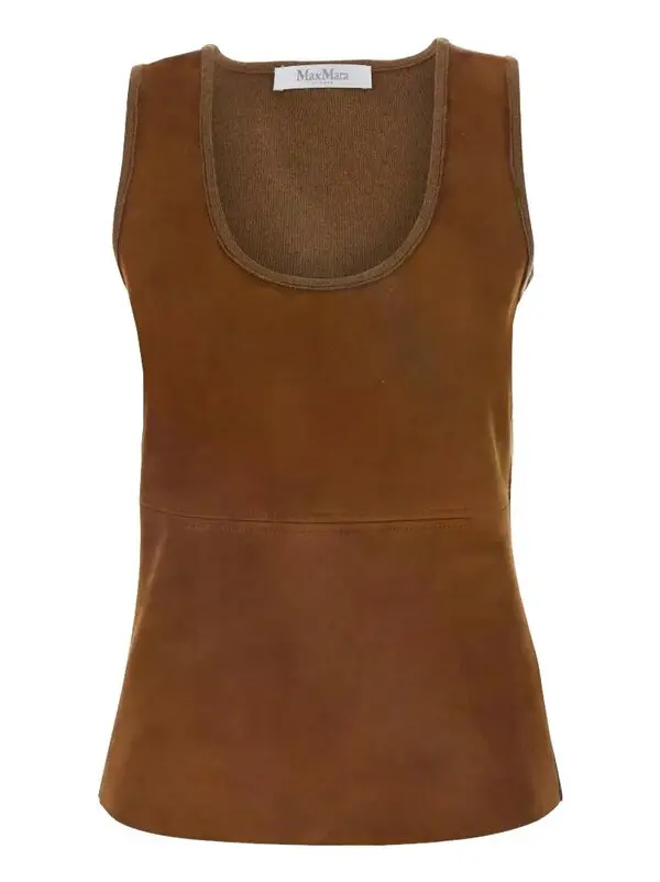 Max Mara Mxsaccordo Suede-panelled Scoop-neck Top - Brown