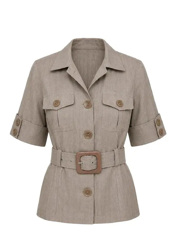 CONQUISTA Belted Utility Jacket - Brown