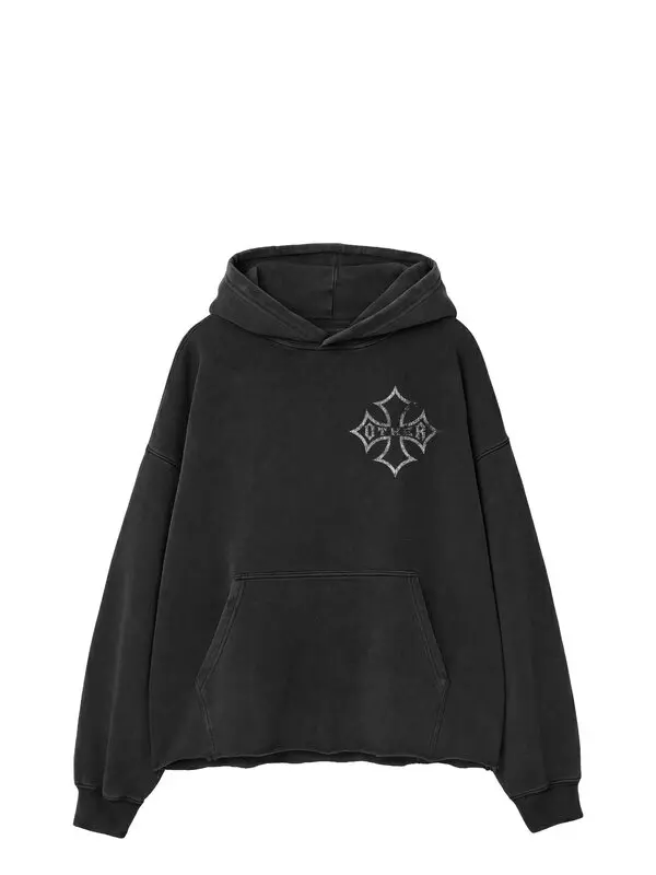 OTHER UK Icon Vintage Issue Raw Edge Oversized Hoodie Vintage - Black