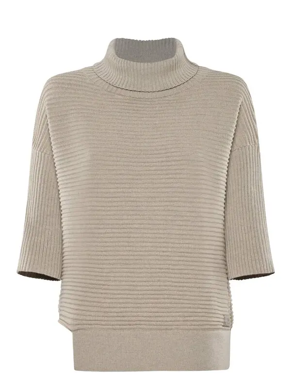 YOU LOOK PERFECT Pullover Bailey, Merino Asymmetric Turtleneck Pullover - Brown