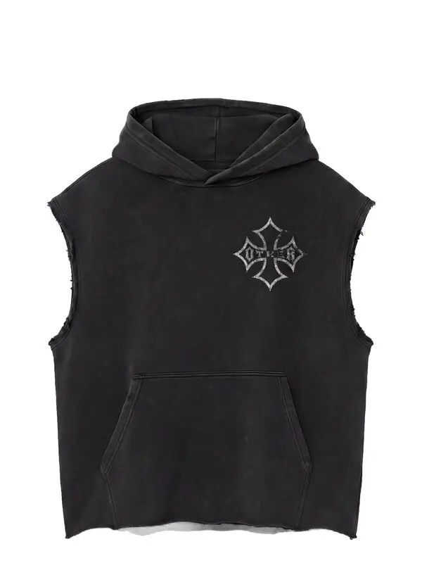 OTHER UK Icon Vintage Issue Raw Edge Sleeveless Oversized Hoodie Vintage - Black