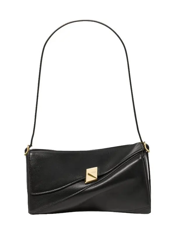 Kate Spade New York Deco Smooth Leather Twisted Flap Shoulder Bag - Black