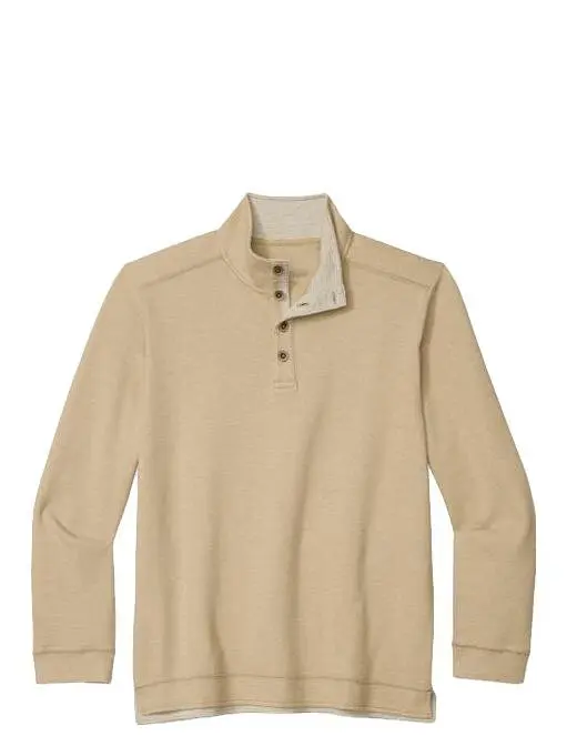 Tommy Bahama Camino Bluff Button Mock Neck Pullover - Stone Khaki Heather