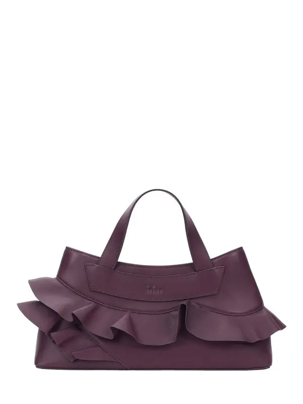 BEHNO Franca Ruffle Nappa Leather Shoulder Bag - Cherry