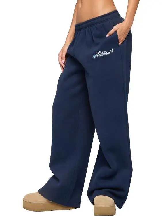 EDIKTED Club Wide Leg Sweatpants - Navy