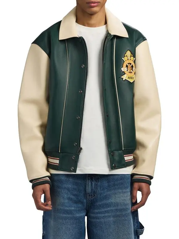 AVIREX Chief High Hawk Leather Varsity Jacket - Hunter