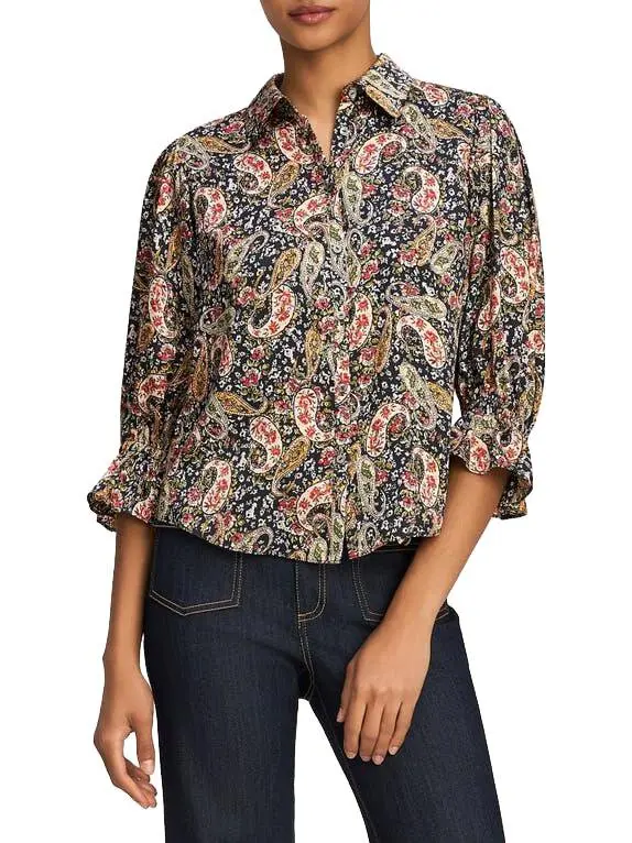 Cinq À Sept Rose Paisley Three Quarter Sleeve Shirt - Black Multi