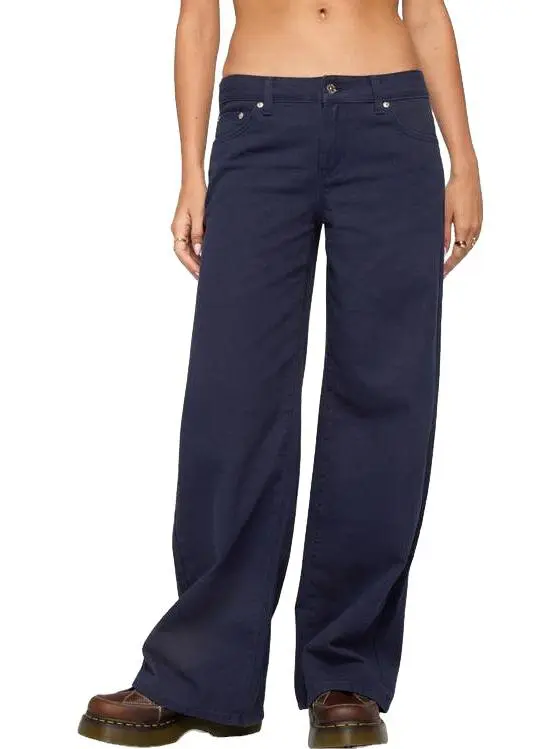 EDIKTED Daytime Low Rise Baggy Jeans - Dark-blue