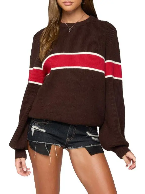 EDIKTED Nautical Striped Oversized Crewneck Sweater - Brown